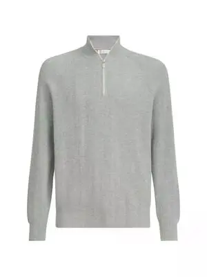Brunello Cucinelli Cotton English Rib Half-zip Sweater - Grey