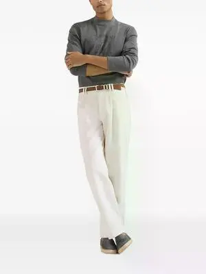 Brunello Cucinelli Pleated Cotton And Linen Canvas Trousers