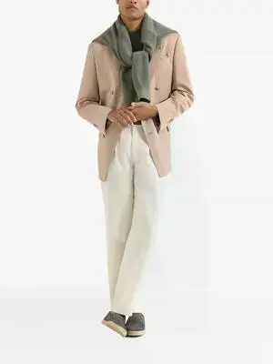 Brunello Cucinelli Pleated Cotton And Linen Canvas Trousers - Neutrals