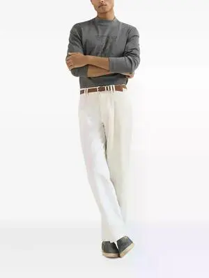 Brunello Cucinelli Pleated Cotton And Linen Canvas Trousers - Neutrals