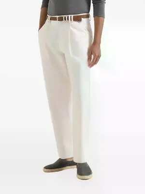 Brunello Cucinelli Pleated Cotton And Linen Canvas Trousers - Neutrals