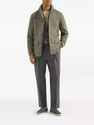 Brunello Cucinelli Cotton Shawl-collar Cardigan With Jacquard Cable Shoulder - Grey