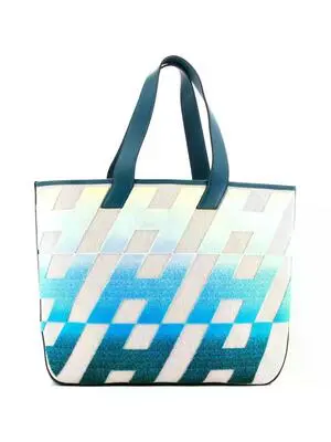 Hermès Cabas H En Biais Tufted Motif Canvas With Leather 40 Tote Bag - Blue