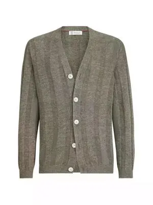 Brunello Cucinelli Linen And Cotton Textured Rib Cardigan - Green
