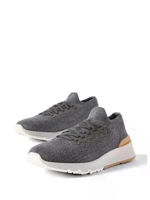 Brunello Cucinelli Cotton Knit And Calfskin Runners - Grey