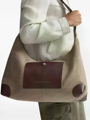 Brunello Cucinelli Water-resistant Messenger Bag In Canvas And Burnished Calfskin
