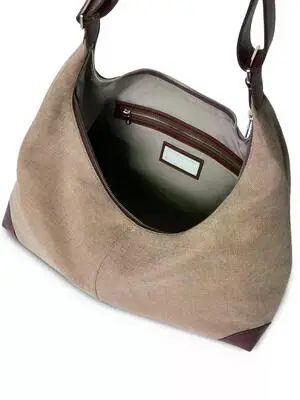 Brunello Cucinelli Water-resistant Messenger Bag In Canvas And Burnished Calfskin