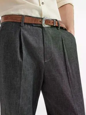 Brunello Cucinelli Lightweight Denim Trousers With Pleat - Blue