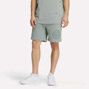 REEBOK Crest Logo Cotton Fleece Relaxed Fit Shorts - Light Fog