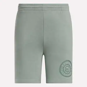 REEBOK Crest Logo Cotton Fleece Relaxed Fit Shorts - Light Fog