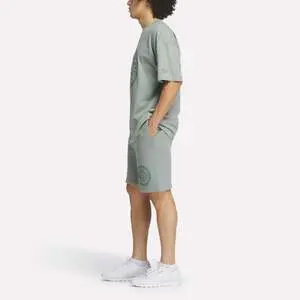 REEBOK Crest Logo Cotton Fleece Relaxed Fit Shorts - Light Fog