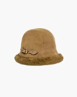 Eric Javits Suede Cloche Hat With Faux Fur Lining - Camel
