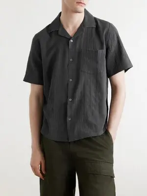 CORRIDOR Convertible-collar Checked Cotton Shirt - Black