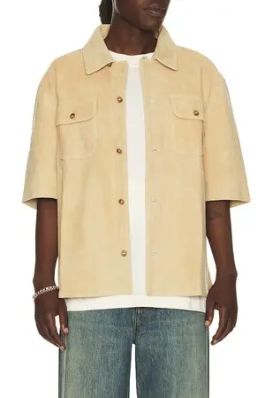 FOUND Suede Short Sleeve Camp Shirt