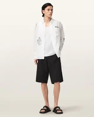 ALLSAINTS Relaxed Fit Linen Blend Shorts - Black