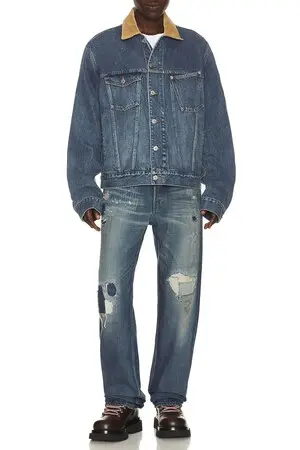 JW Anderson Corduroy Collar Denim Jacket - Mid Blue