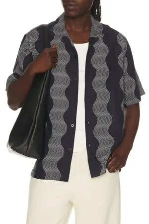Frescobol Carioca Roberto Linen Shirt In Blue - Navy