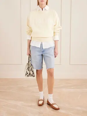 ANINE BING Appliquéd Cotton-fleece Sweatshirt - Neutrals