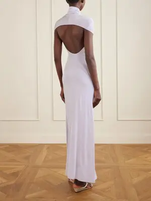 COLLEEN ALLEN Open-back Jersey Turtleneck Gown - Purple