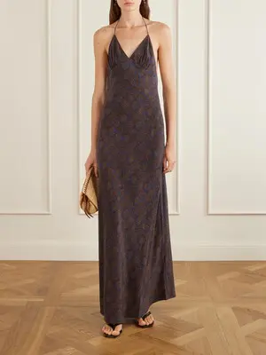 Matteau Printed Silk-crepe De Chine Halterneck Maxi Dress - Brown