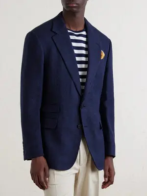 Ralph Lauren Purple Label Herringbone Cotton, Silk And Linen-blend Blazer