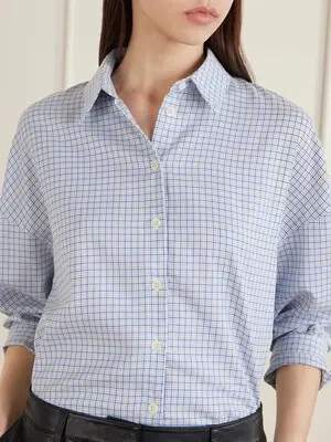 Tibi Checked Lyocell And Cotton-blend Shirt - Blue