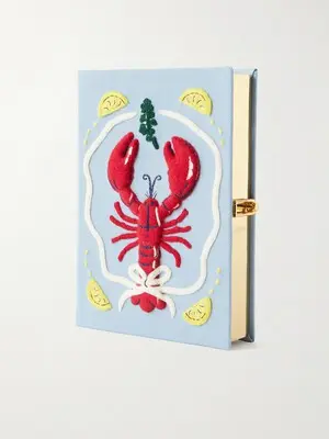 OLYMPIA LE-TAN Lobster Appliquéd Embroidered Canvas Clutch - Blue