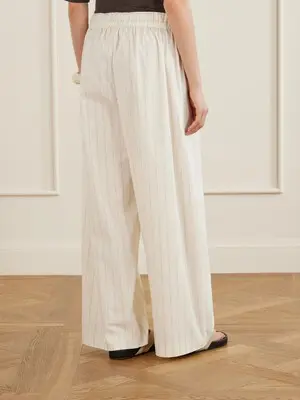 ST. AGNI Striped Cotton-blend Poplin Wide-leg Trousers - Neutrals