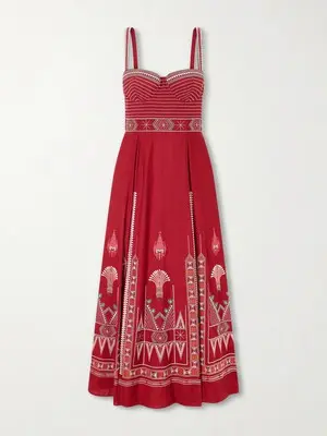 EMPORIO SIRENUSE Elida Embroidered Maxi Dress - Red