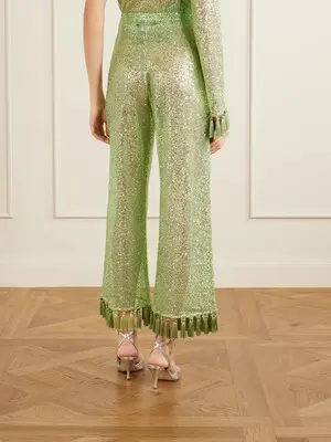 TALLER MARMO Sequined Fringed Flared Trousers - Green