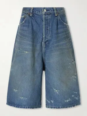 SSSTEIN Distressed Knee-length Denim Shorts