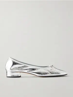 AeydĒ Onda Bow-detailed Crinkled Metallic Leather Pumps - Silver