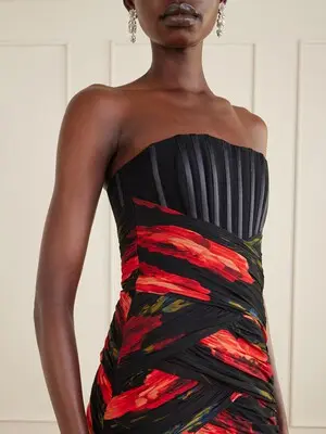 Carolina Herrera Strapless Ruched Floral-printed Silk-chiffon Gown - Multi