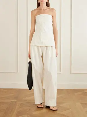 ST. AGNI Strapless Pinstriped Top - Neutrals
