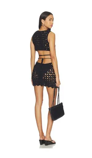 Superdown Crochet Mini Dress With V-neck And Lace-up Back