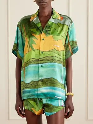 DONDE ESTEBAN Magdalena Printed Silk-blend Satin Shirt - Blue