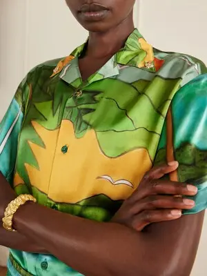 DONDE ESTEBAN Magdalena Printed Silk-blend Satin Shirt - Blue