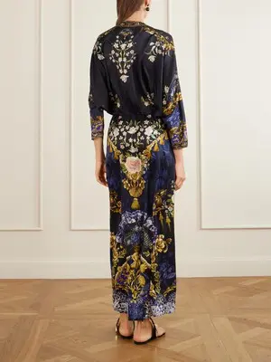 Camilla Gathered Embellished Printed Maxi Dress - Blue