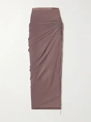 WIEDERHOEFT Embellished Draped Knitted Midi Skirt
