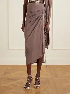 WIEDERHOEFT Embellished Draped Knitted Midi Skirt