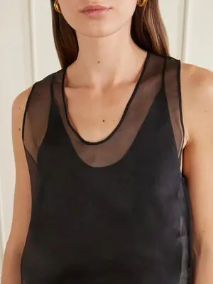 AMI Paris Silk-organza Layered Top - Black