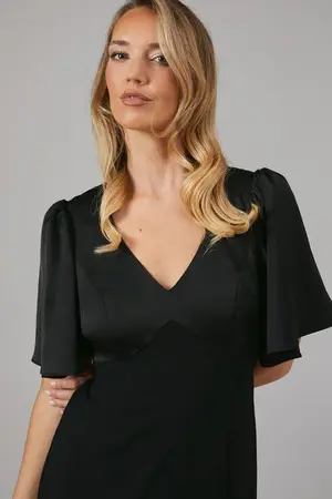 Coast Contrast Satin V-neck Bridesmaid Dress With Angel Sleeves And Open Back