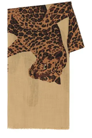 Saint Laurent Leopard Stole Scarf In Brown - Shell & Multicolor
