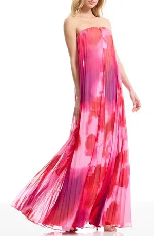 Dress The Population Kelston Strapless Chiffon Gown - Blush Multi