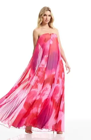 Dress The Population Kelston Strapless Chiffon Gown - Blush Multi