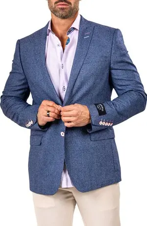 MACEOO Descartes Marthyr0010 Microcheck Virgin Wool Peak Lapel Blazer