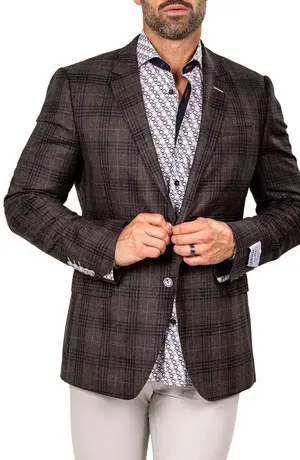 MACEOO Socrate Marthyr017 Plaid Slub Virgin Wool Sport Coat - Brown