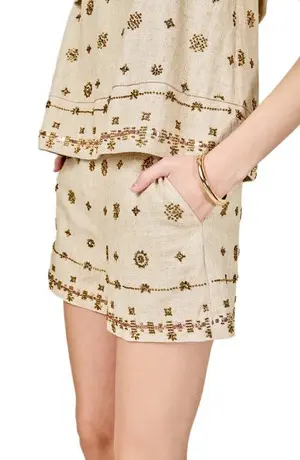 Endless Rose Beaded Cotton & Linen Shorts