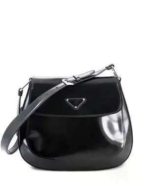Prada Cleo Flap Spazzolato Leather Large Shoulder Bag - Black
