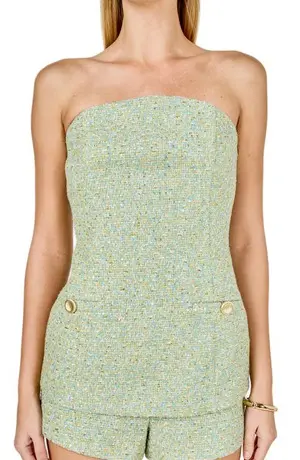 Endless Rose Metallic Tweed Strapless Top